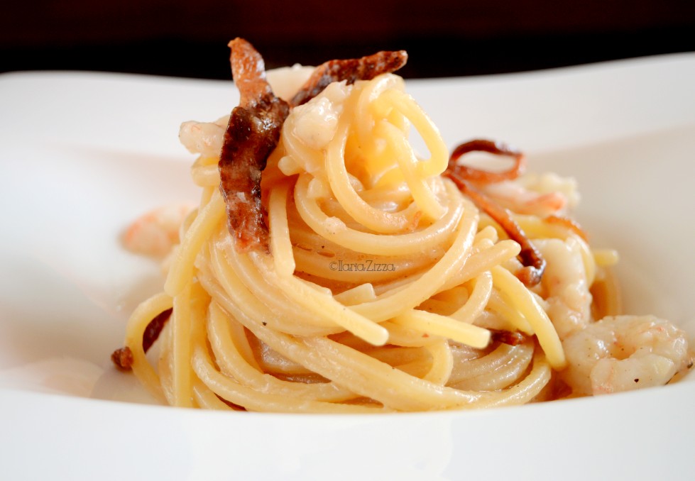 Pasta con gamberetti e guanciale croccante - Ilaria Zizza